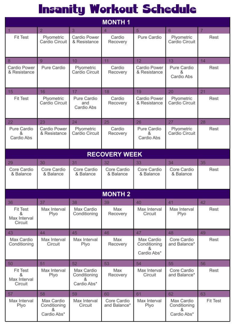 Insanity Workout Calendar For 60 Days: PDF Version Available!