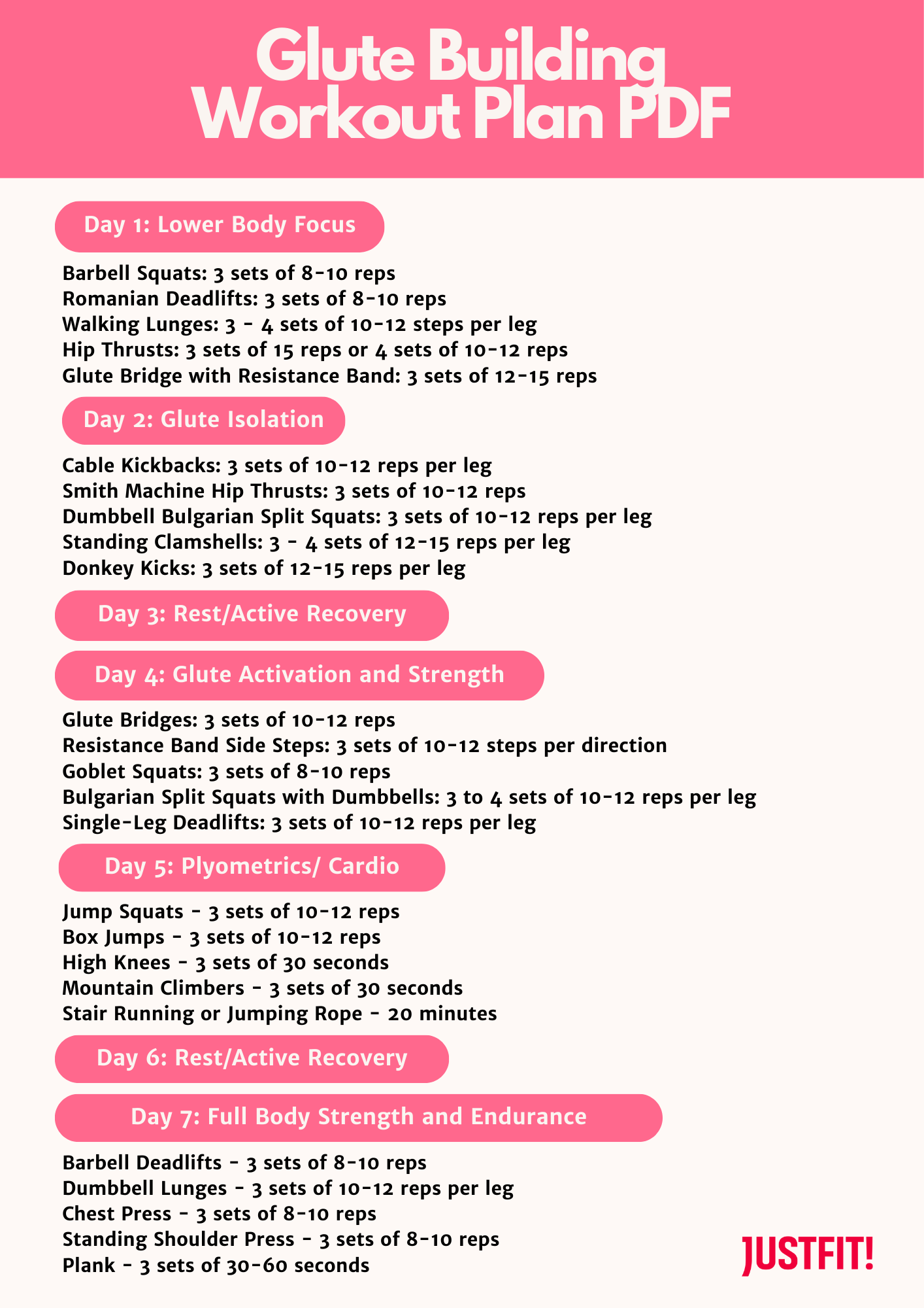 7 Day Glute Building Workout Plan - PDF Free Download
